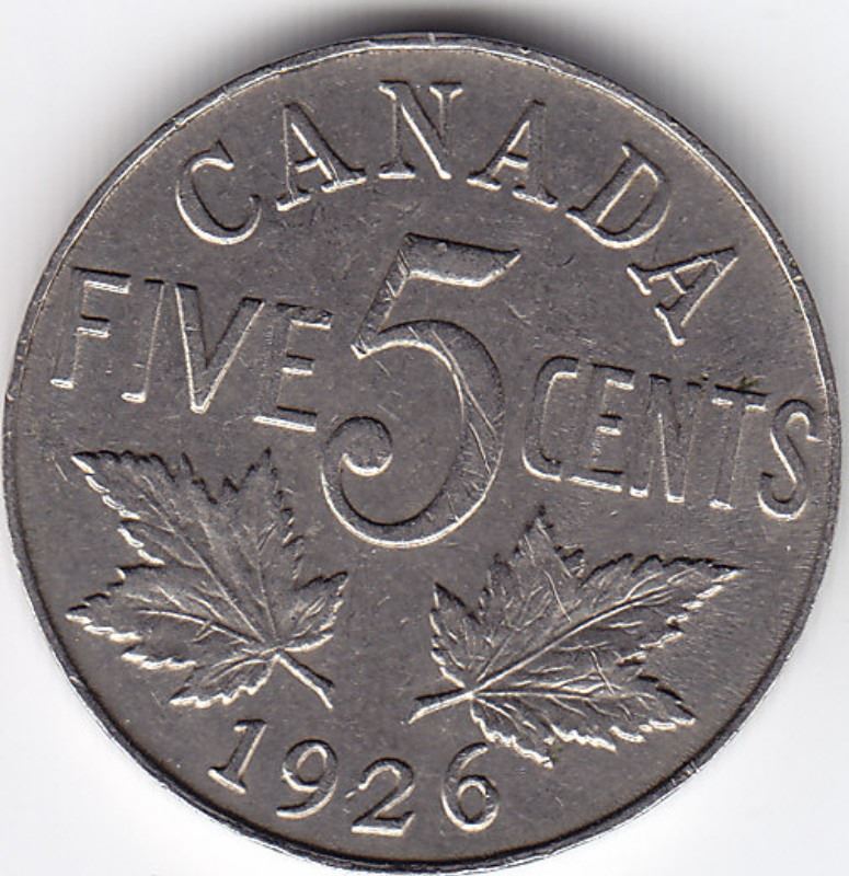 1926 Canada 5 Cent Nickel Coin Near 6 XF 1926-canada-5-cent-nickel-coin-near-6-xf