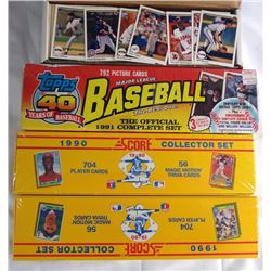 LOT OF 4: 2- Score 1990 Baseball Collector Sets, TOPPS 1991 BASEBALL SET