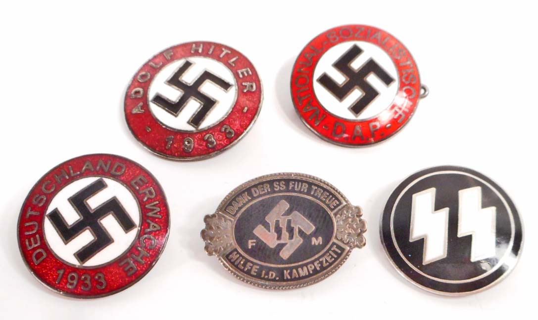 LOT OF 5 GERMAN NAZI ENAMELED PARTY PINS