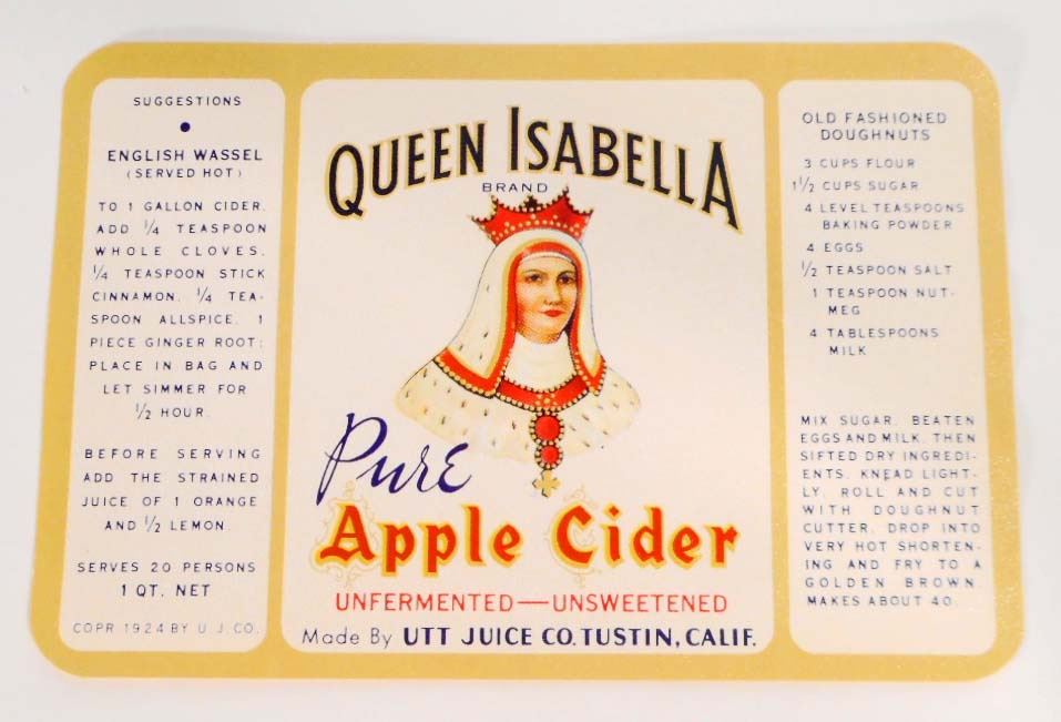 VINTAGE QUEEN ISABELLA PURE APPLE CIDER ADVERTISING LABEL