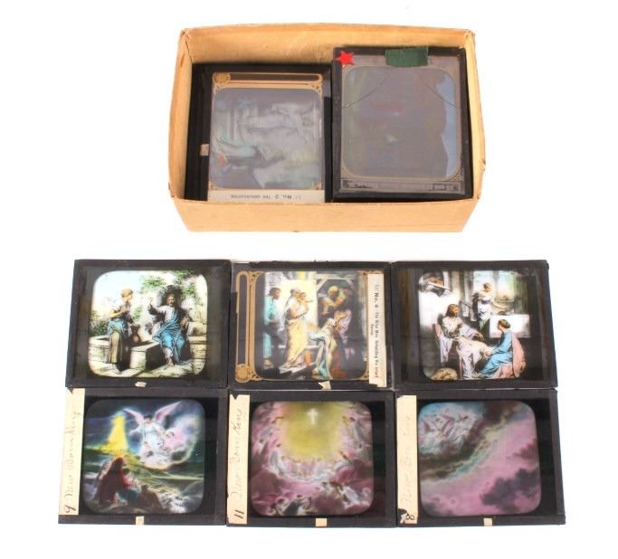 Antique Magic Lantern Stereopticon Viewer & Slides