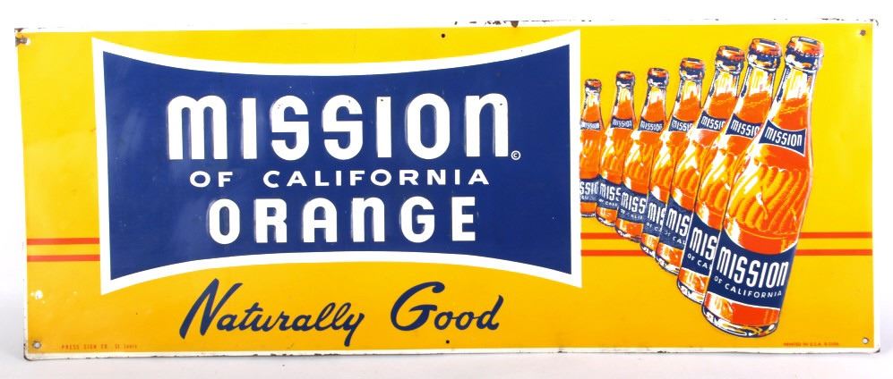 Mission Orange Soda Embossed Tin Advertising Sign