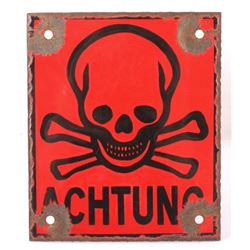 WWII German Achtung Porcelain Skull & Bones Sign