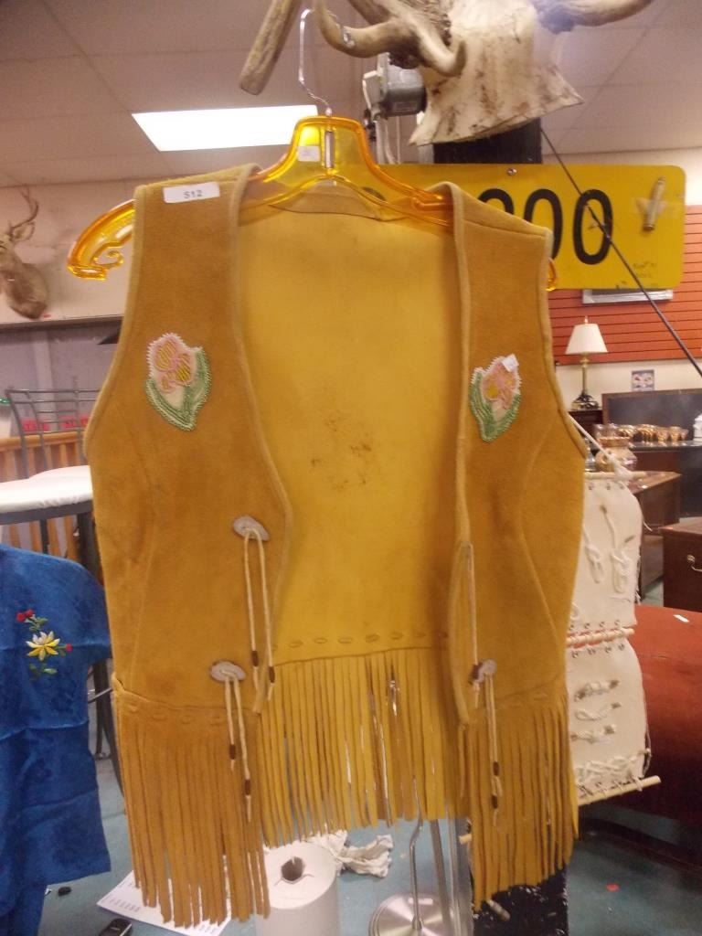 FIRST NATIONS DANCING VEST - HAND CRAFTED LEATHER & BEADS