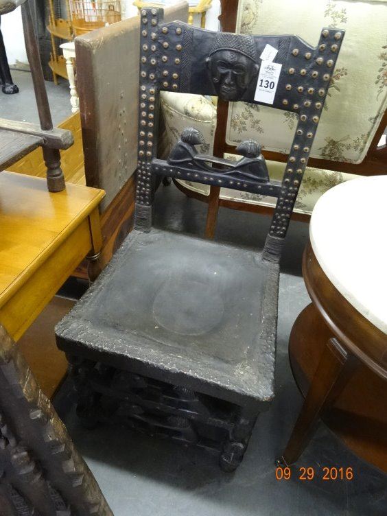 Wood African Carved Chief Chair