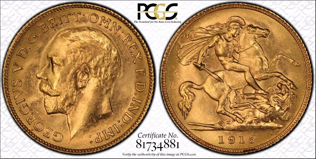 1915P Australian Half Sovereign - PCGS MS63