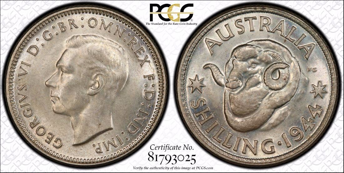 1944 Australian Shilling - PCGS MS64