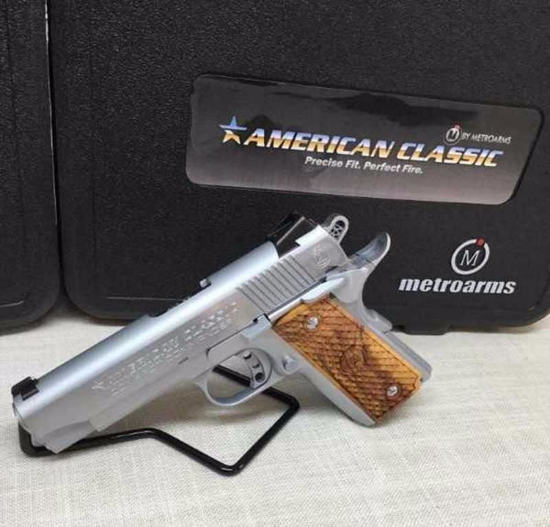 American Classic .45 Semi Auto Hard Chrome Compact Commander with wood ...