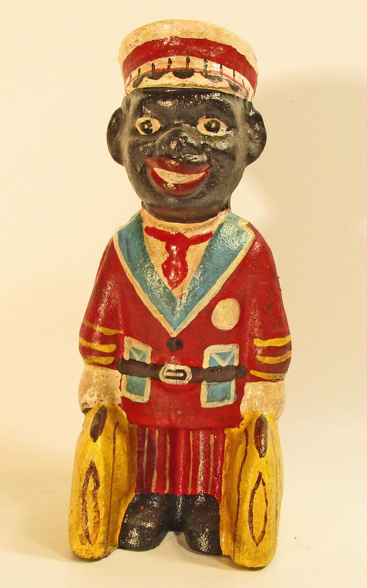 BLACK AMERICANA CAST IRON RED CAP PORTER BANK - 6" TALL