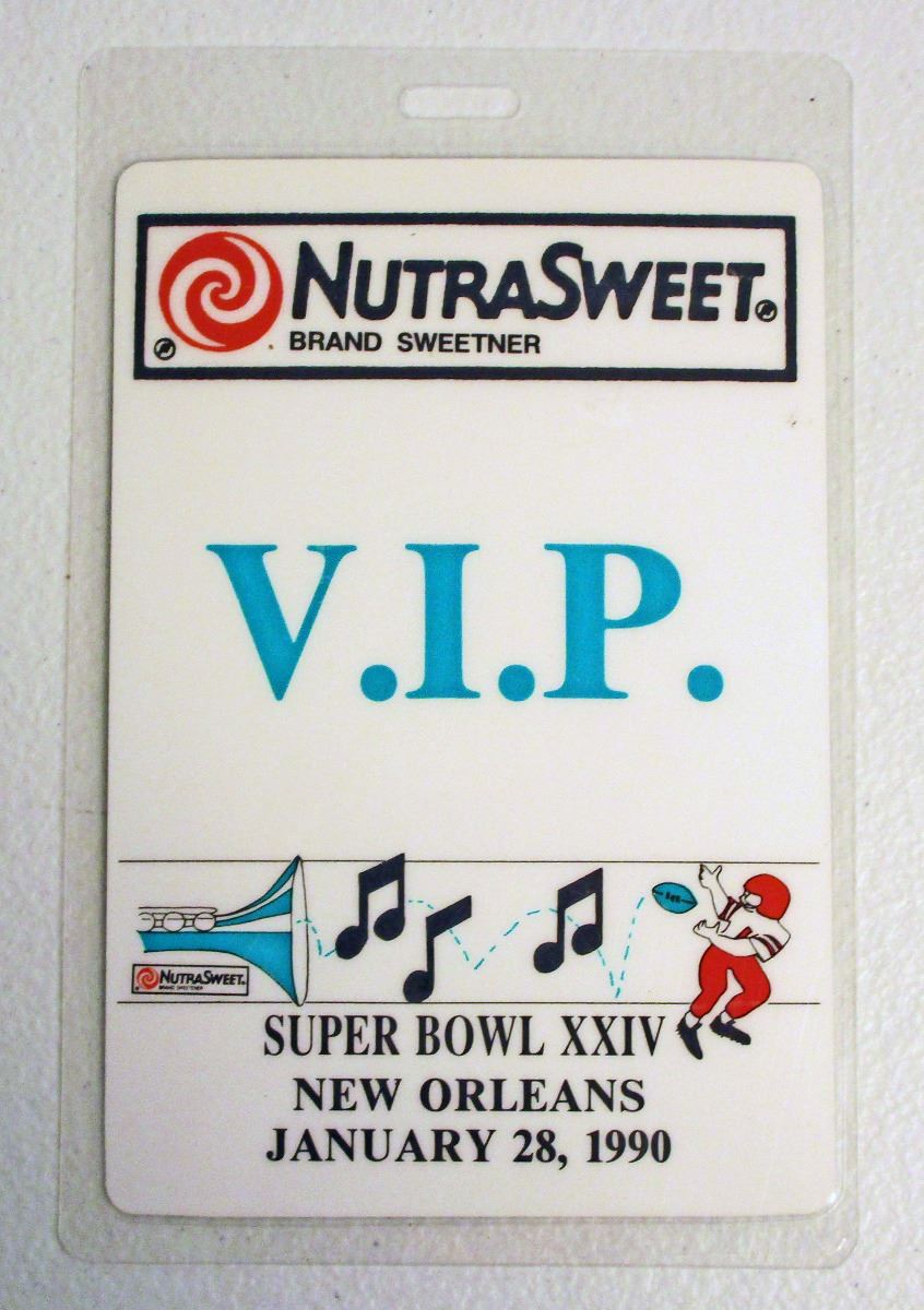 VINTAGE 1990 SUPER BOWL XXIV NUTRASWEET VIP LAMINATED BACKSTAGE PASS