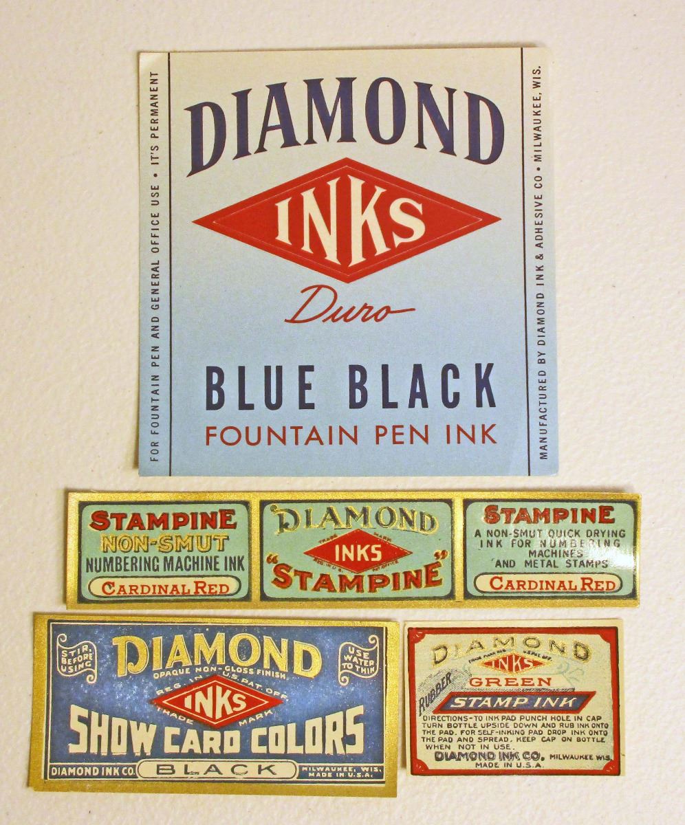LOT OF 4 VINTAGE INK BOTTLE LABELS