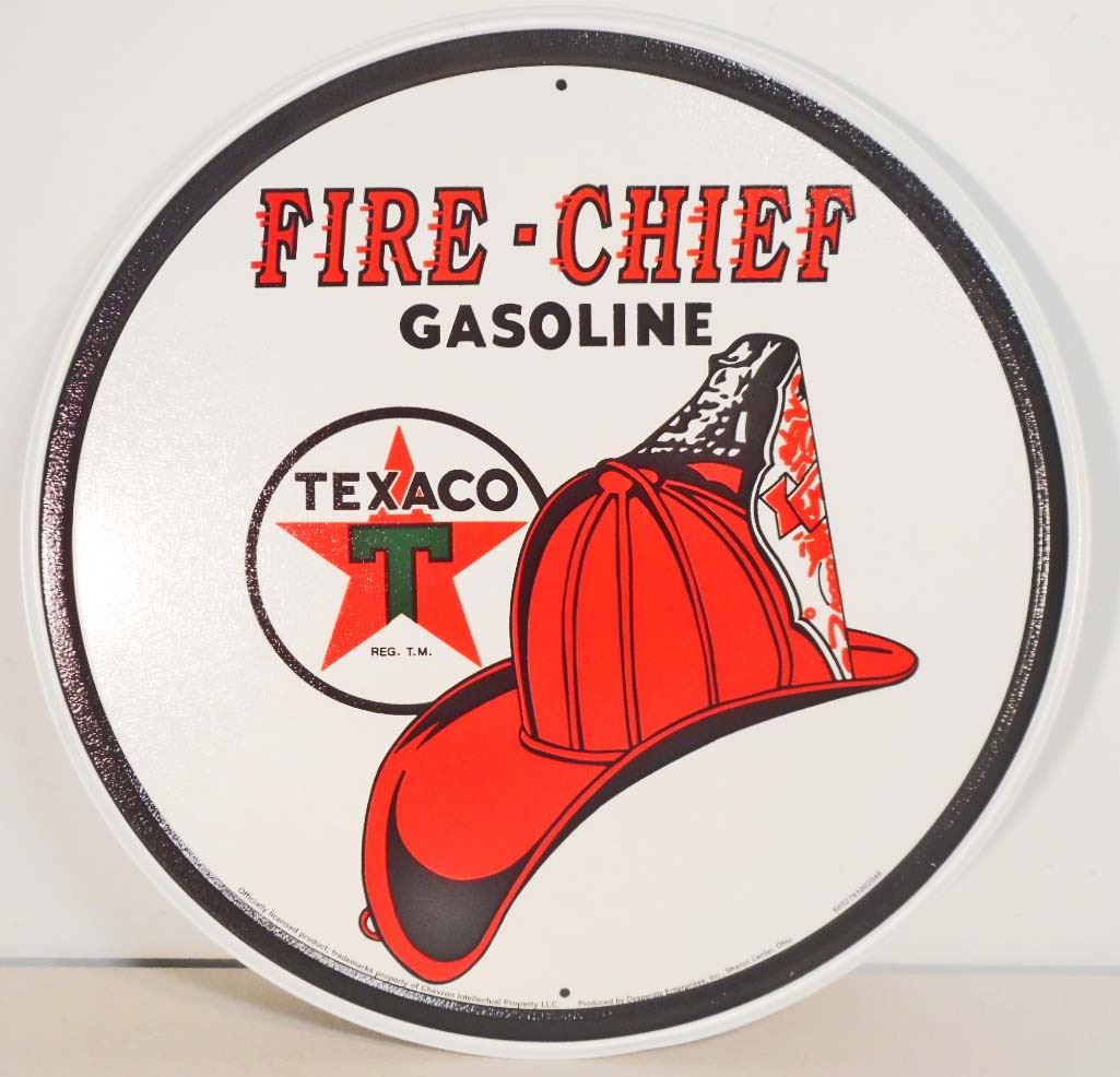 TEXACO FIRE CHIEF METAL ADVERTISING SIGN - 12"