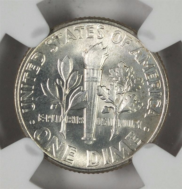 1946 ROOSEVELT DIME, NGC MS-67 FULL TORCH NGC PRICE GUIDE=$515.00