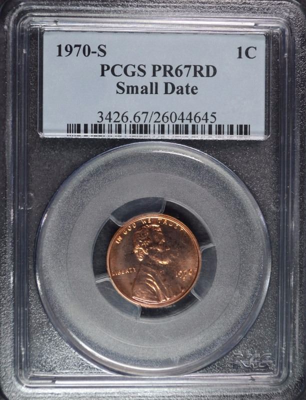 1970-S SMALL DATE LINCOLN CENT, PCGS PR-67 RED