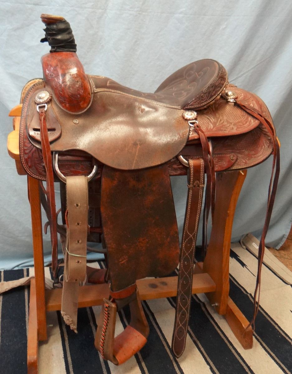 Morris Saddlery, 16", roping saddle, 15.5", double rig