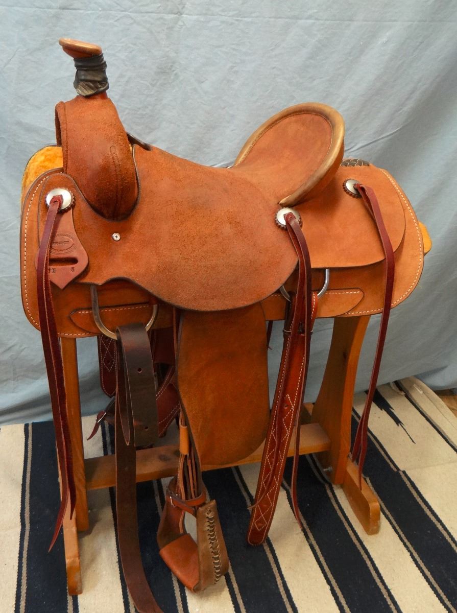 Morris Saddlery, 15", association, double rig, rough out, rawhide bound ...