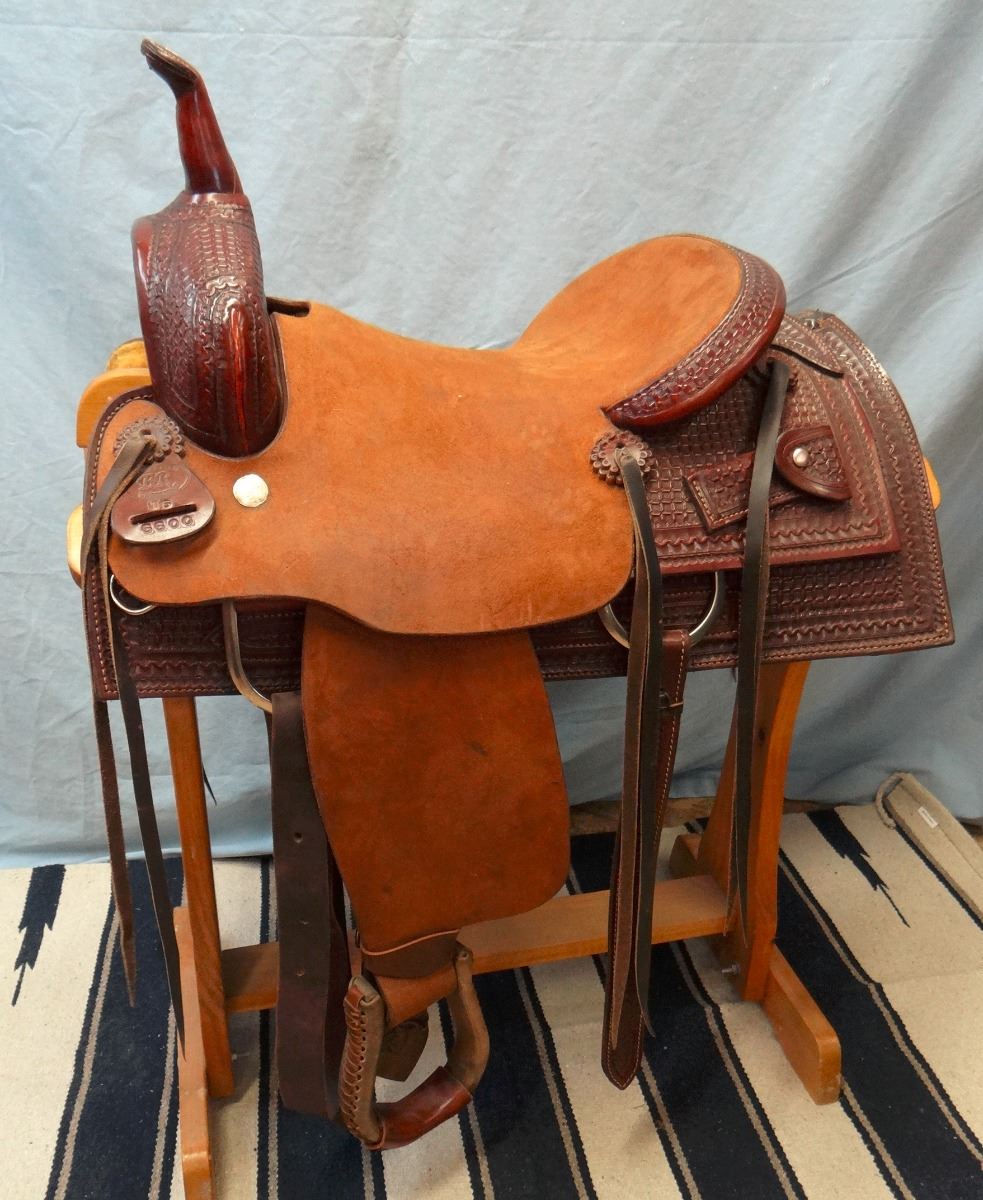 Blue River Saddlery cutting saddle, double rig, square skirts, basket stamp