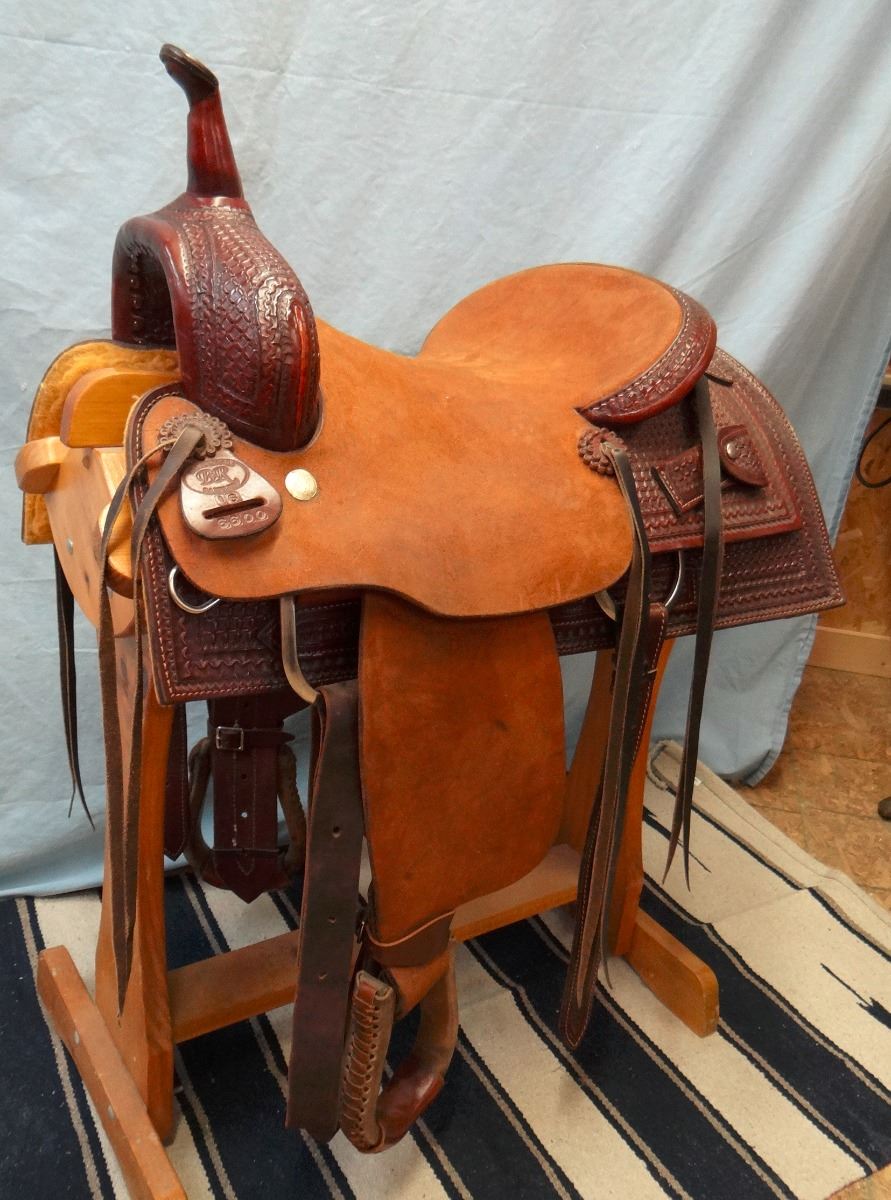 Blue River Saddlery cutting saddle, double rig, square skirts, basket stamp
