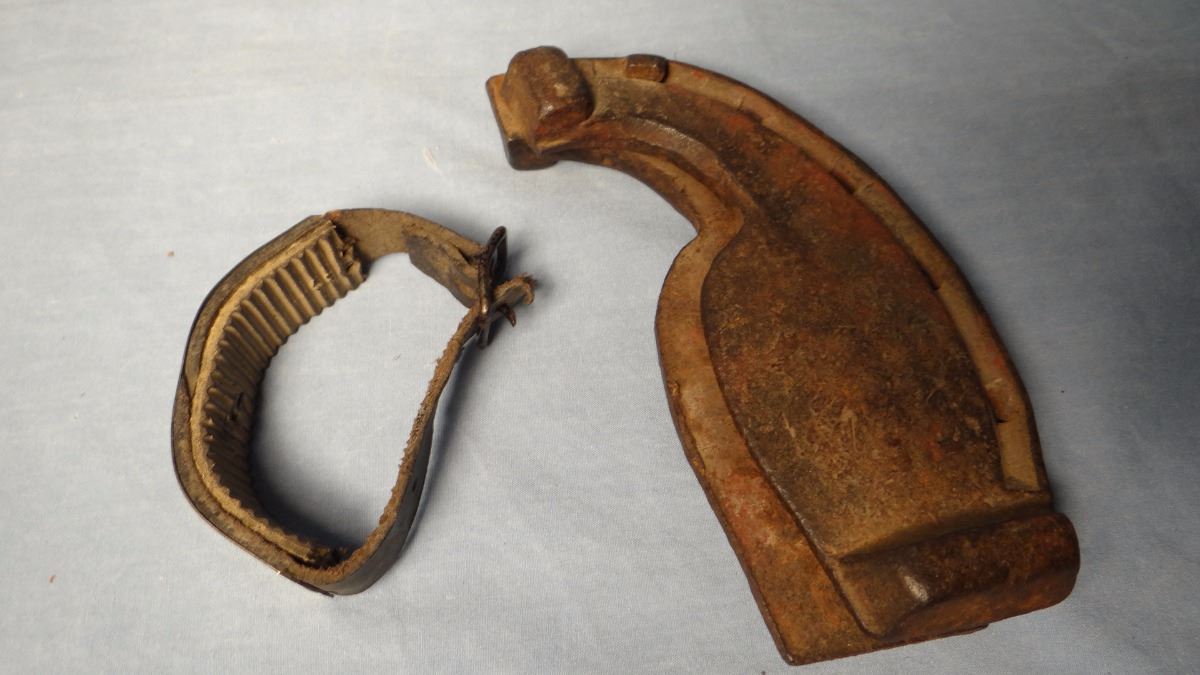 Oxen shoes, tail binder, horse tether and diamond willow cane