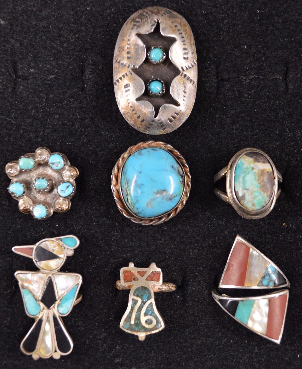 SEVEN NATIVE AMERICAN RINGS