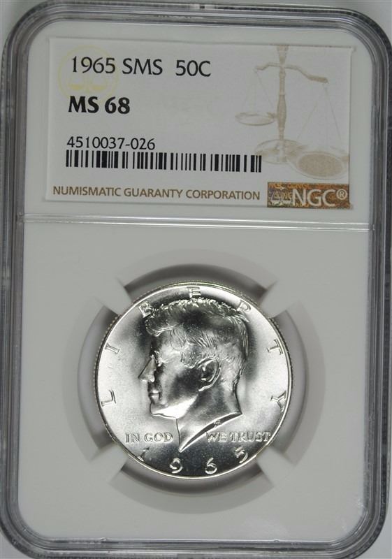 1965 SMS KENNEDY HALF DOLLAR, NGC MS-68
