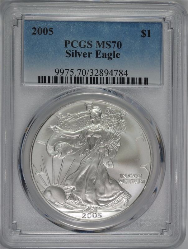 2005 AMERICAN SILVER EAGLE, PCGS MS-70 PCGS PRICE GUIDE=$300.00