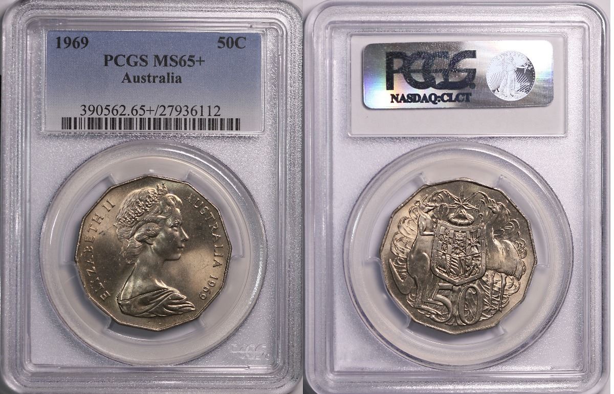 1969 Australian Fifty Cent - PCGS MS 65+