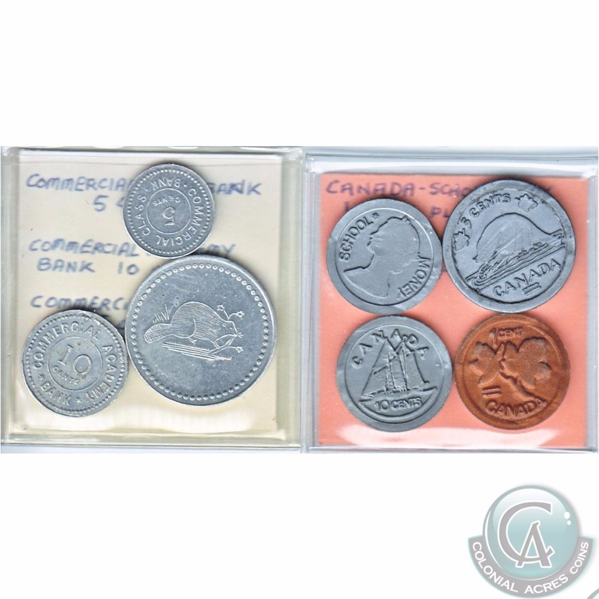 Group Lot of Canada School Money & Commercial Class Bank Money. 7pcs