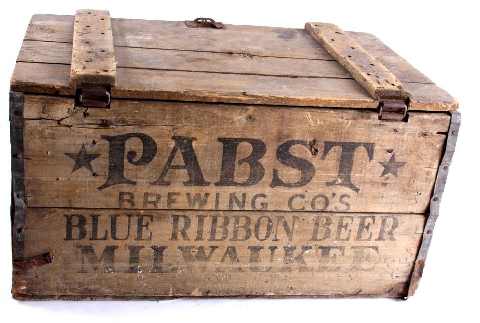 Pabst Blue Ribbon Wooden Case with Bottles