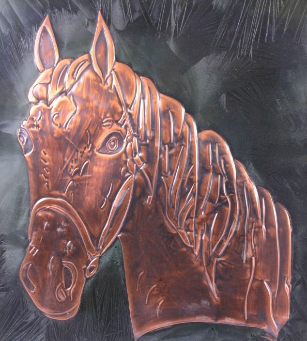 Hand Hammered Copper Horse Head Framed Relief