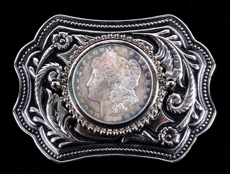 1890 Toned Morgan Silver Dollar Belt Buckle