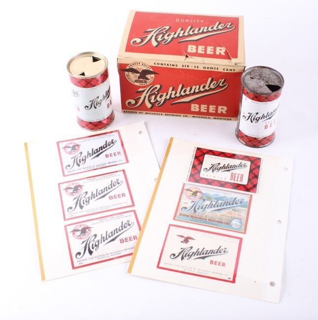 Highlander Missoula Beer Cans Labels & 12 Pack Box
