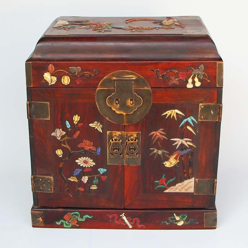 Chinese Qing Dynasty Hainan Huanghuali Wood Inlay Shells & Gemstones ...