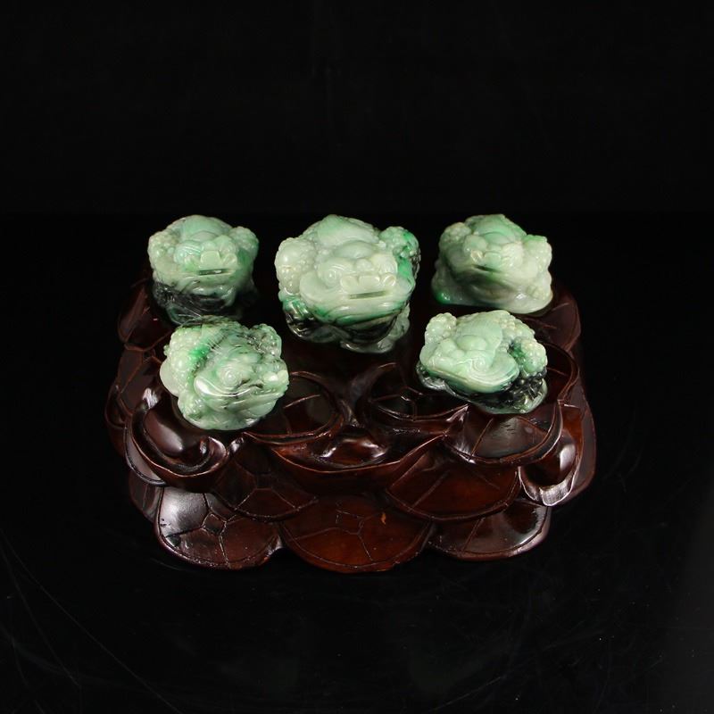 A Set Jadeite / Jade Fortune Toad Statue