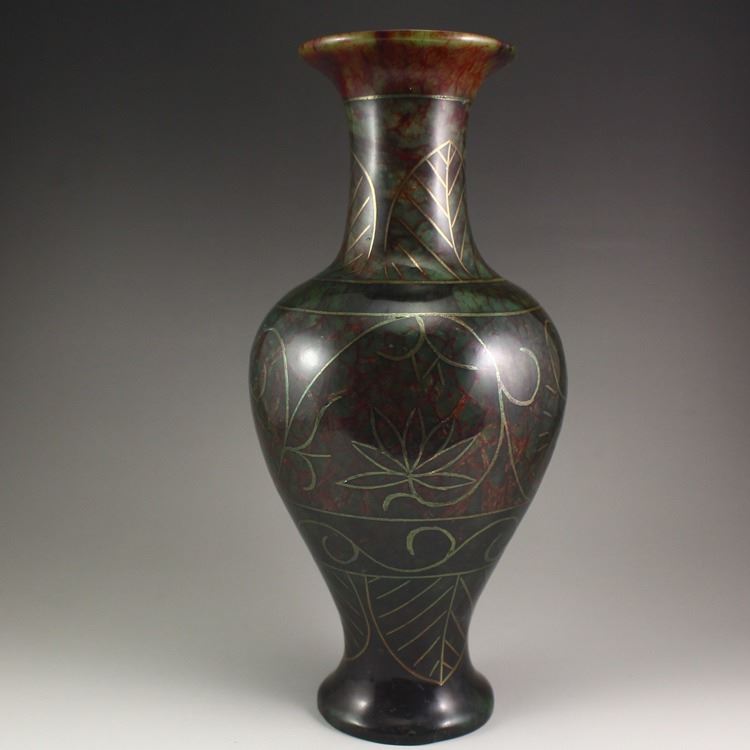 Vintage Chinese Natural Jade Inlay Silver Wire Vase