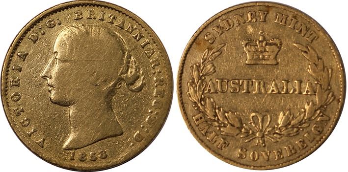 Australia, Victoria, Half Sovereign, Sydney Mint, 1858