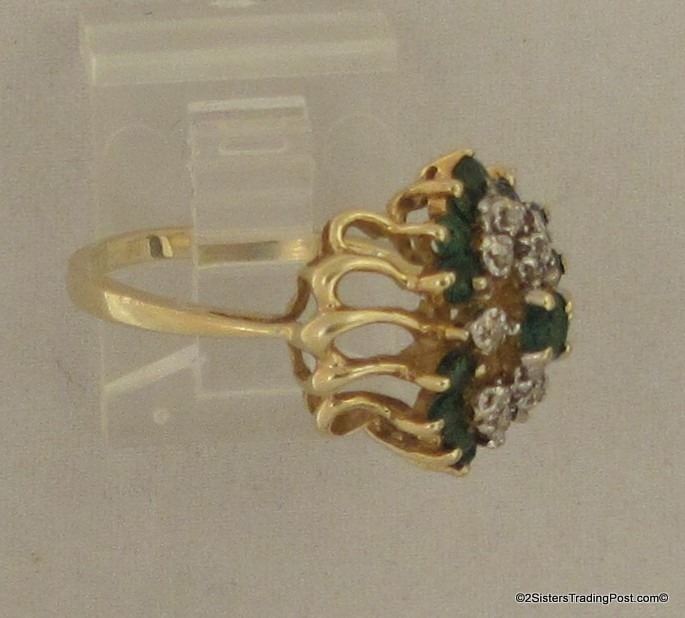 14KP Yellow Gold 15 Round Brilliant Cut Emeralds and 14 Round Brilliant ...