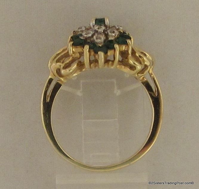 14KP Yellow Gold 15 Round Brilliant Cut Emeralds and 14 Round Brilliant ...