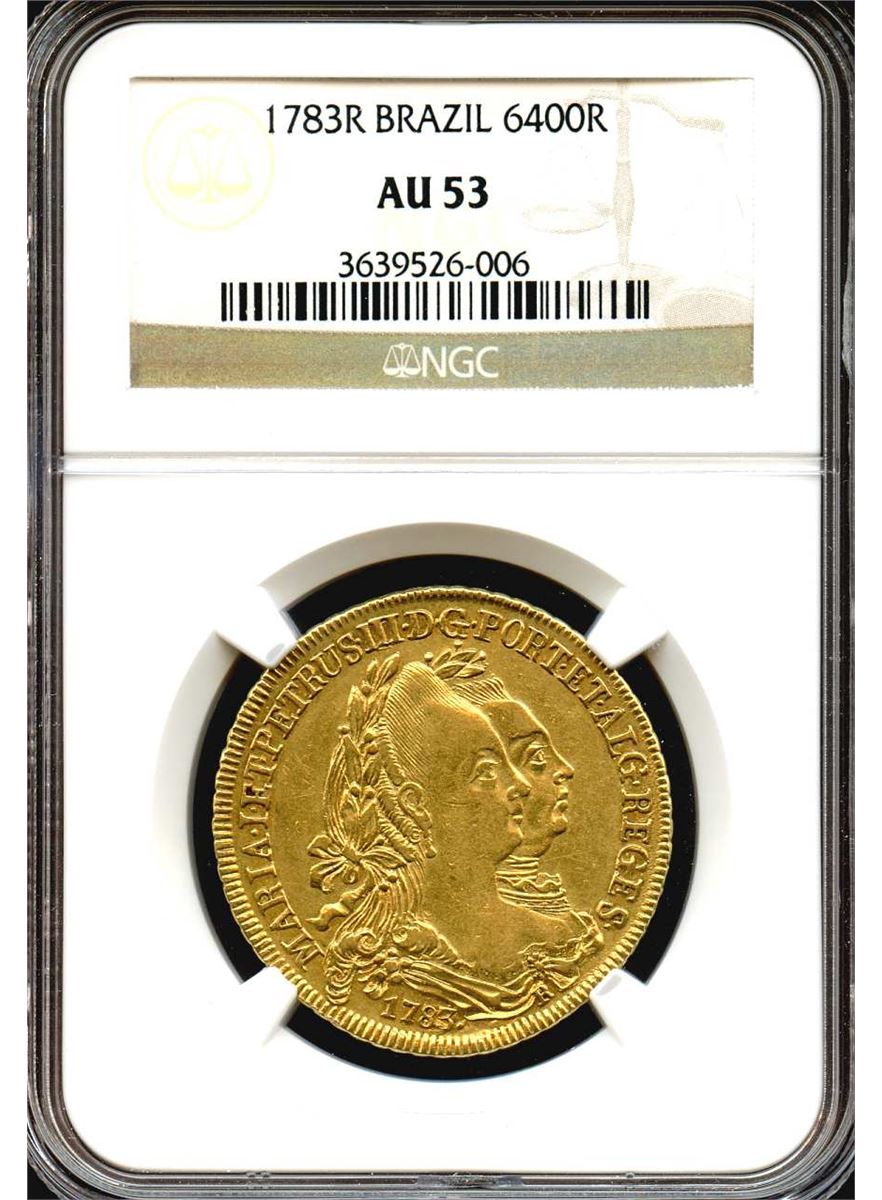 Brazil 1783, Gold 6400 Reis, Rio mint, NGC AU-53