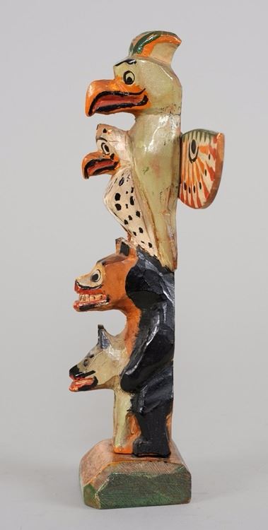 Tom Moses Totem Carved with Thunderbird, Owl, Bear and Wolf 8 1/4" H. 5 ...