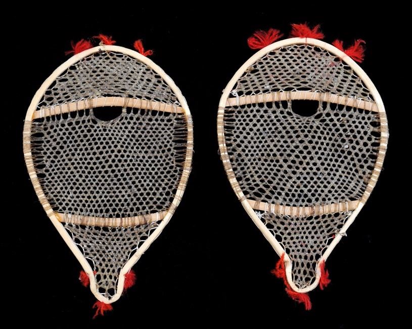 Pair of Miniature Snowshoes with Wool Tuffs 5 1/4" L. Good Condition