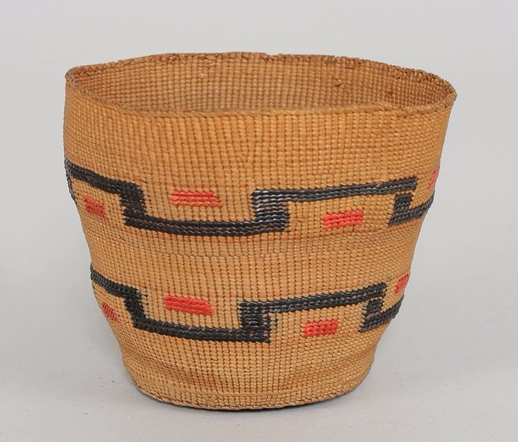 Tlingit Spruce Root Basket with Key Step Design 3 3/4" D. 3 1/4" H ...