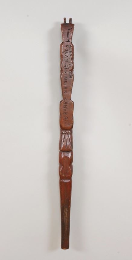Coast Salish Talking Stick Carved with Four Figures and Inscribed "Alex ...