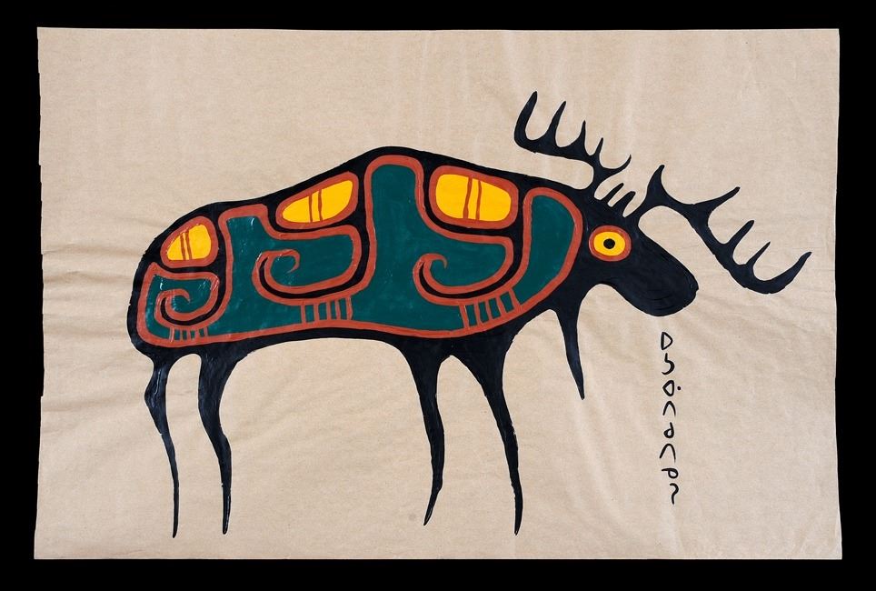 Norval Morrisseau Original Acrylic Painting of a Moose ca. 1965 24"x 36 ...