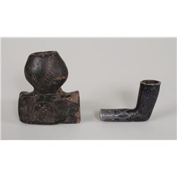 Stone Pipe with Incised Design 3 1/4"x 4" and a Soapstone and Pewter ...