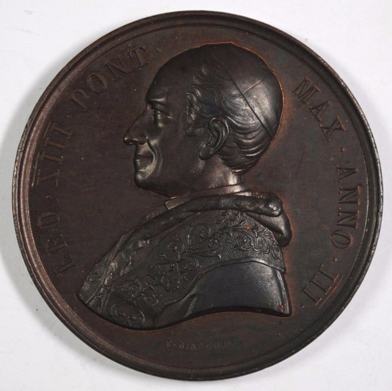BRONZE PAPAL MEDAL POPE LEO XIII ANNO III NICE!