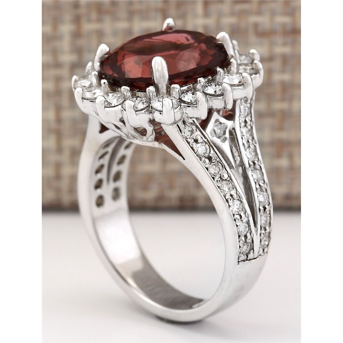 6.66 CTW Natural Burgundy Tourmaline And Diamond Ring 14k White Gold