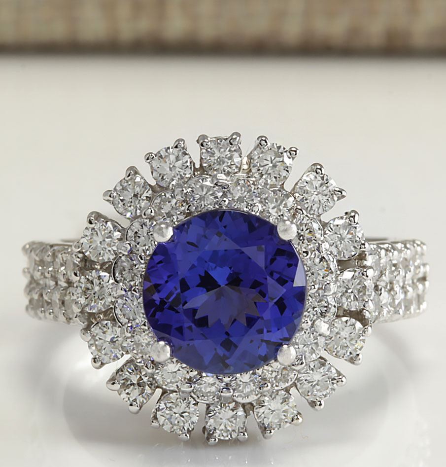 4.03CTW Natural Blue Tanzanite And Diamond Ring In 14K White Gold