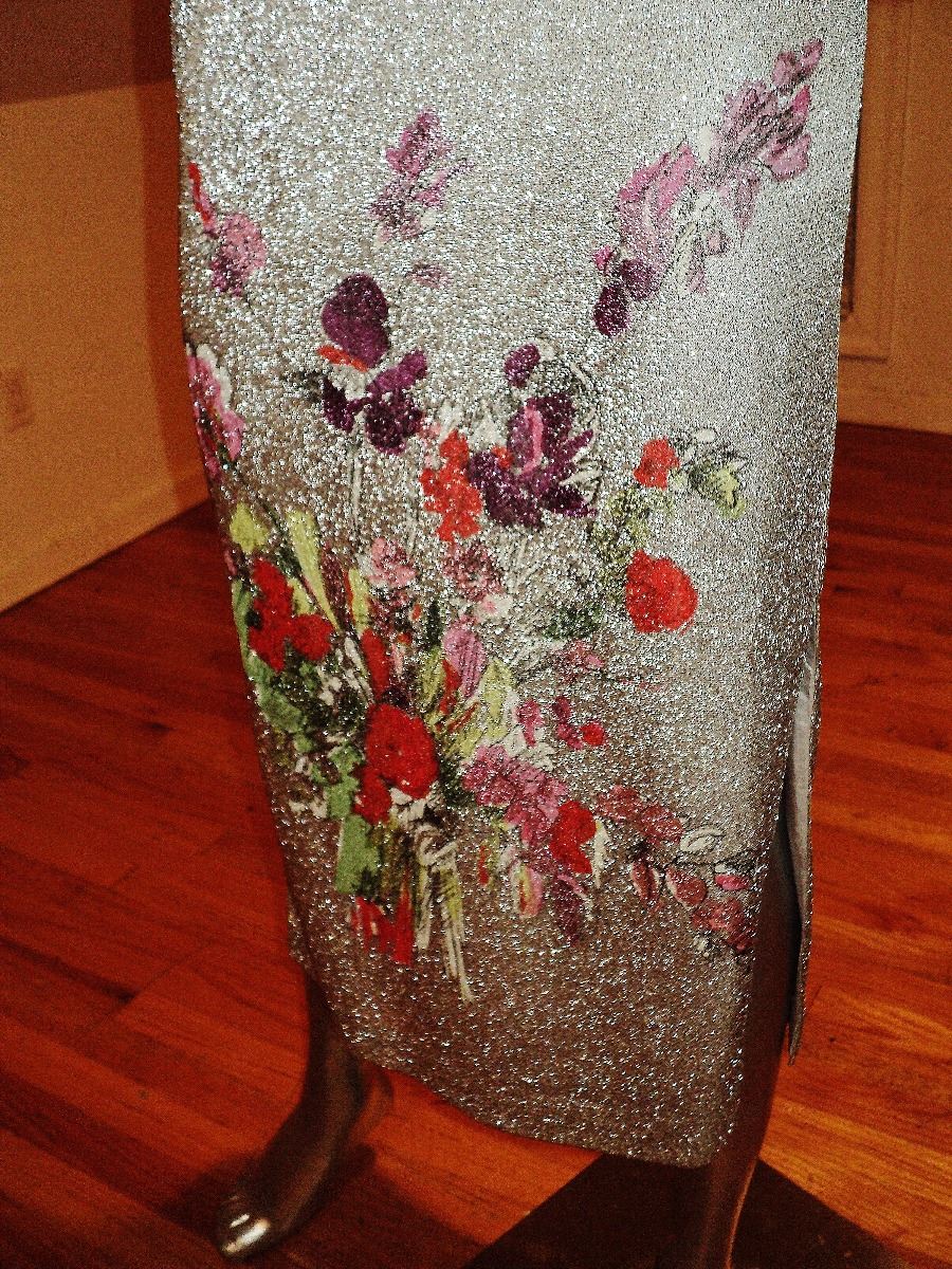 Vintage Metallic Cheongsam Chipao hand painted lurex dress and jacket 1950