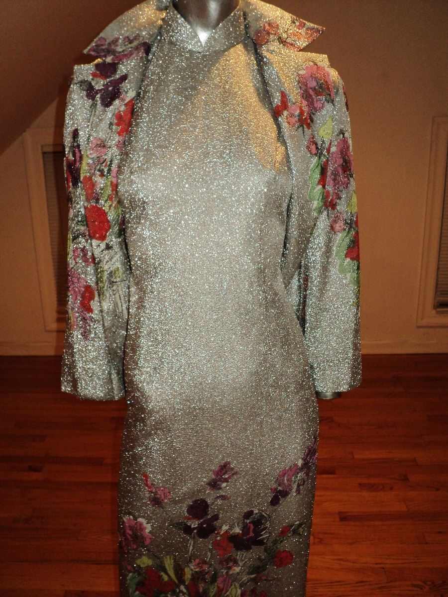Vintage Metallic Cheongsam Chipao hand painted lurex dress and jacket 1950